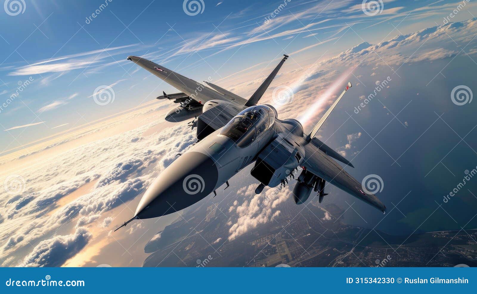 View of a Fighter Jet Above the Clouds Stock Photo - Image of wing ...