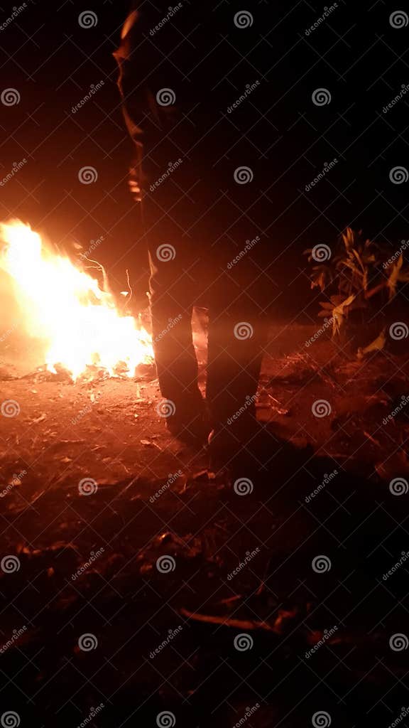 View of Fire in the Cold Night and the Wind Blowing Stock Image - Image ...