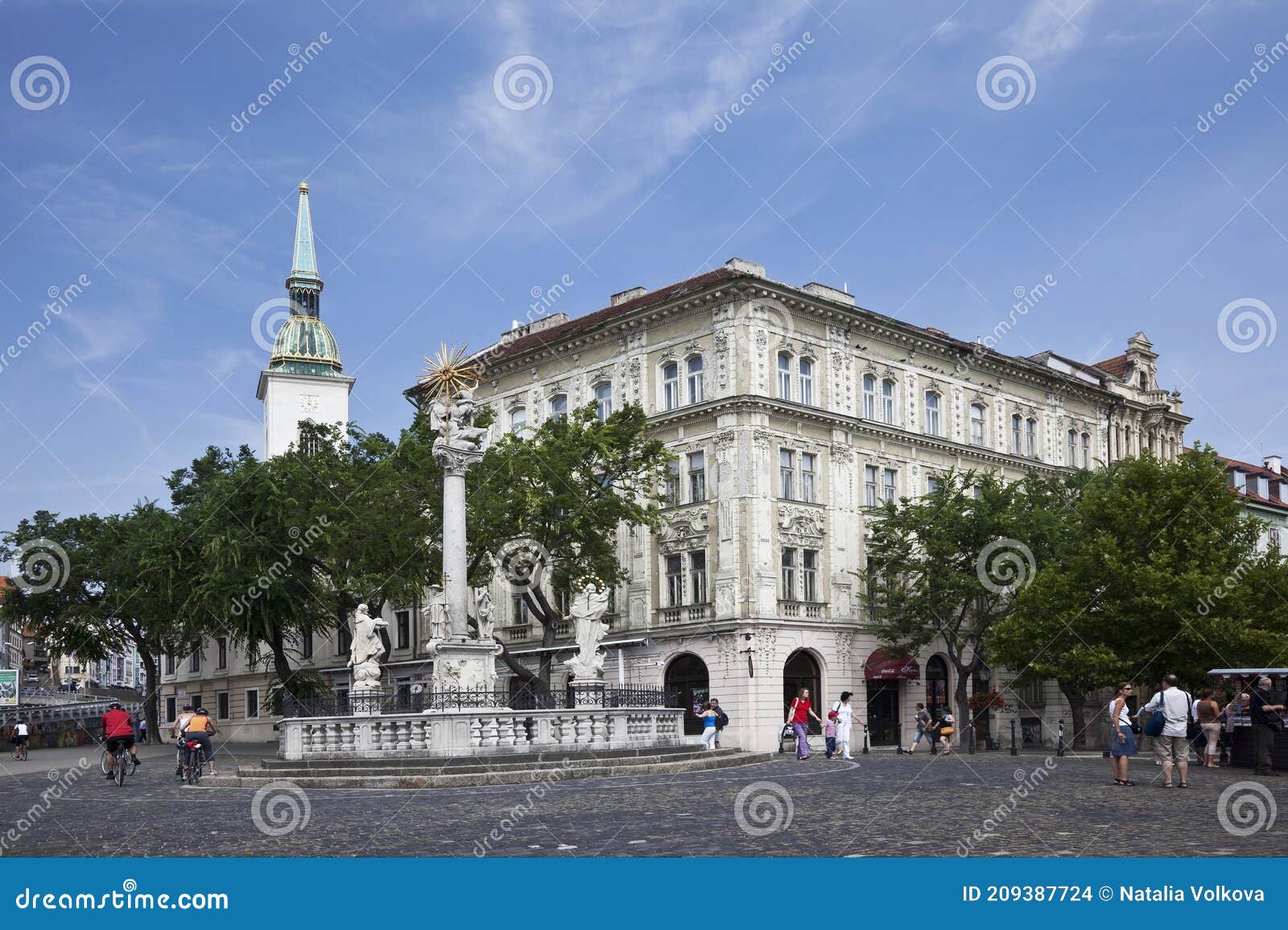 View of the Fish Square with the Column of the Holy Trinity. Bratislava ...