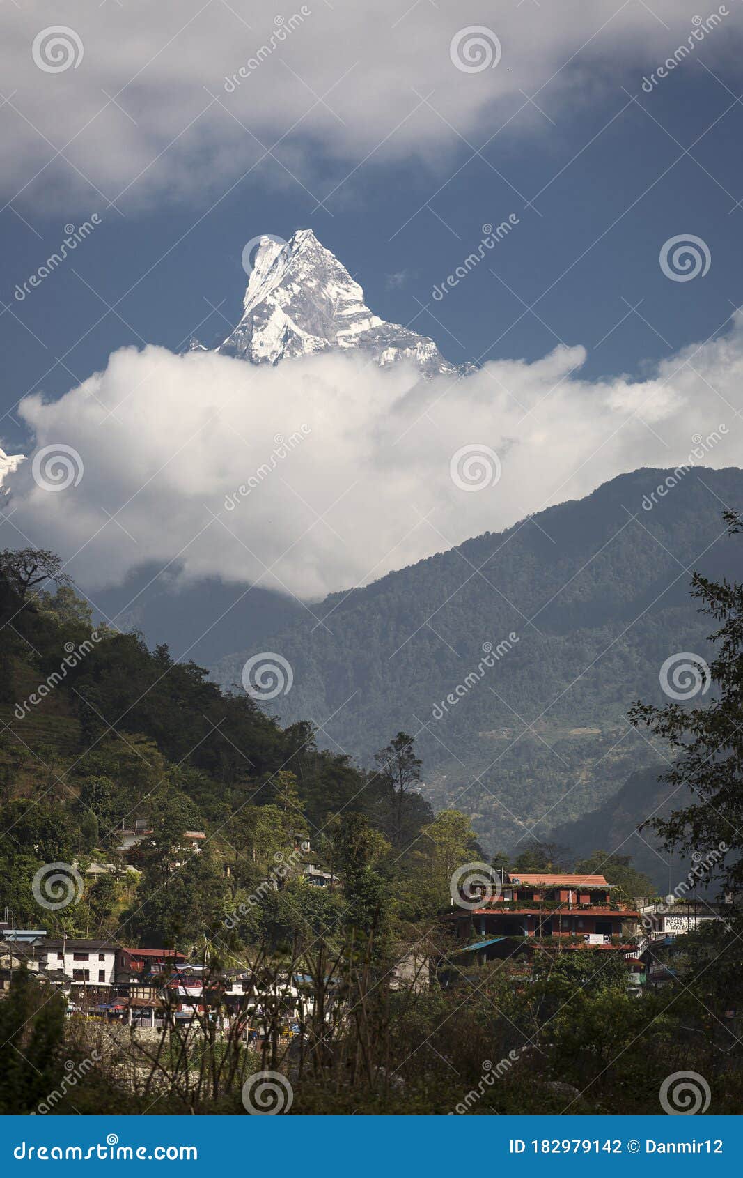 View of Fishtail Peak in Himalaya, Nepal Covered by Clouds Stock Photo ...