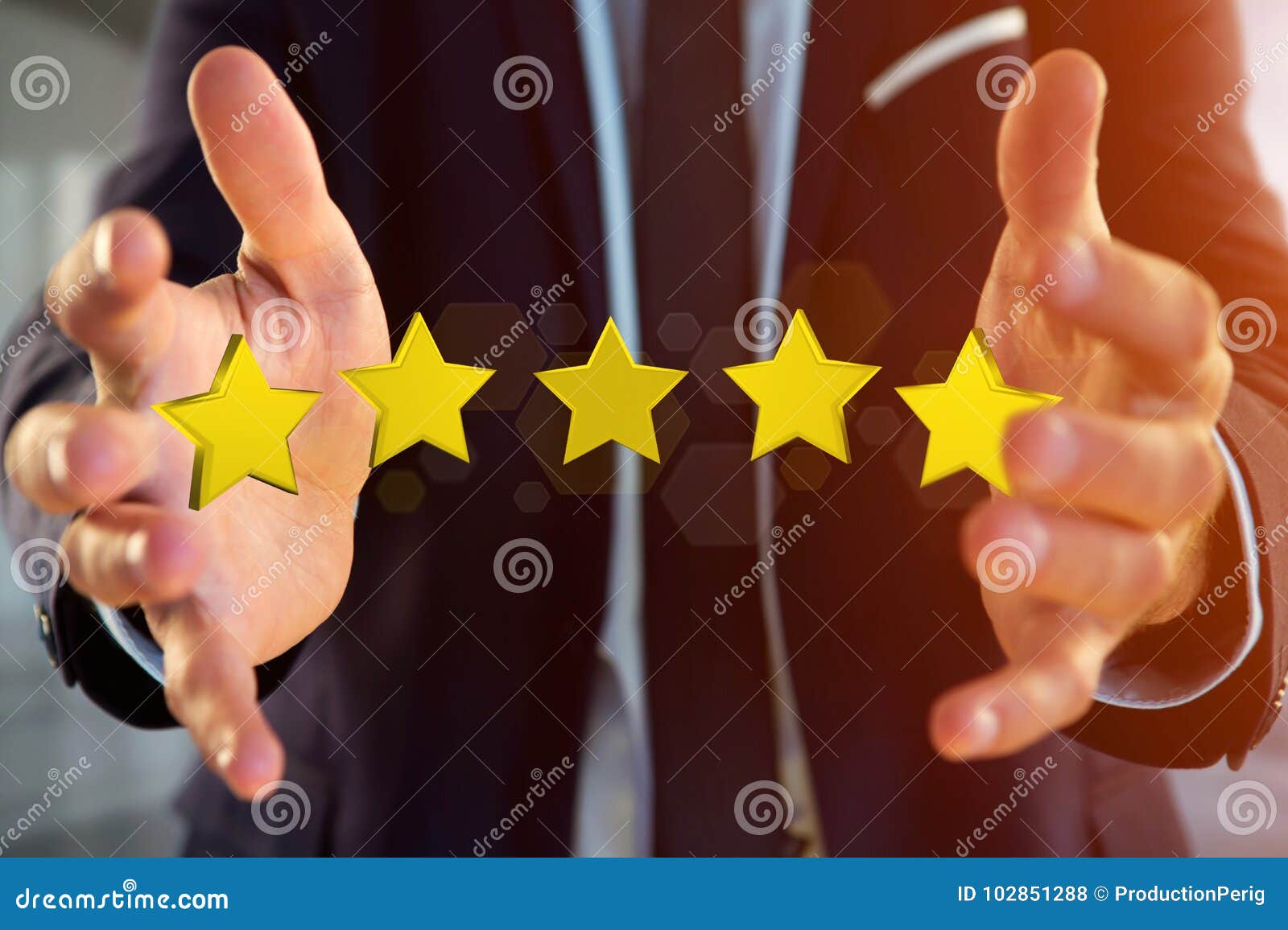 Five Yellow Stars on a Futuristic Interface - 3d Rendering Stock Photo ...