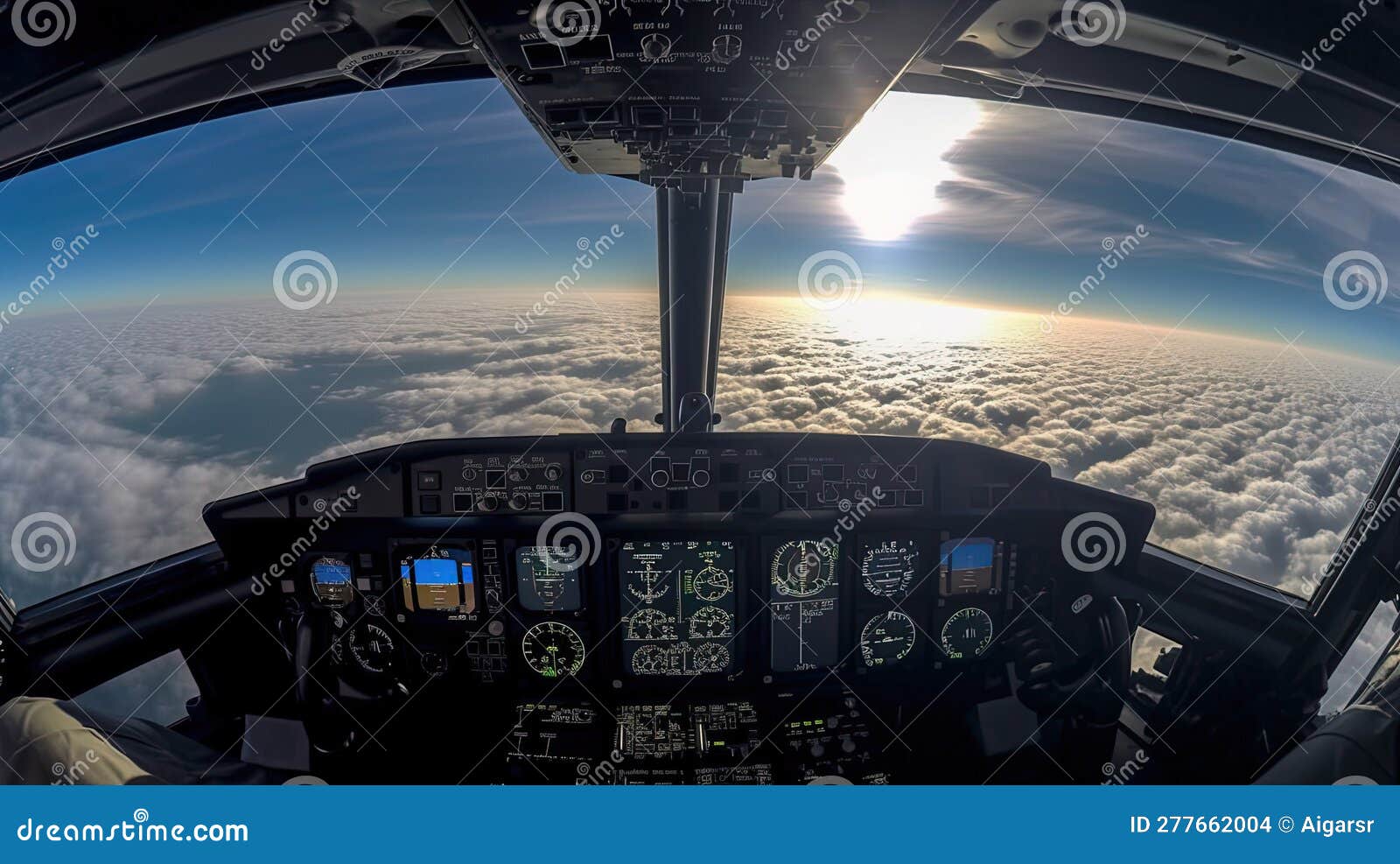 View from Flight Pilot Seat Created Stock Illustration - Illustration ...