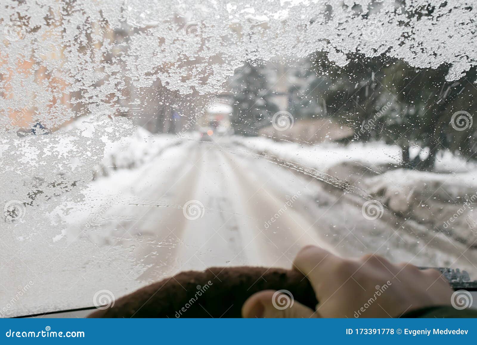 View of the Fogged Icy Cold Windshield of the Car Stock Photo - Image ...