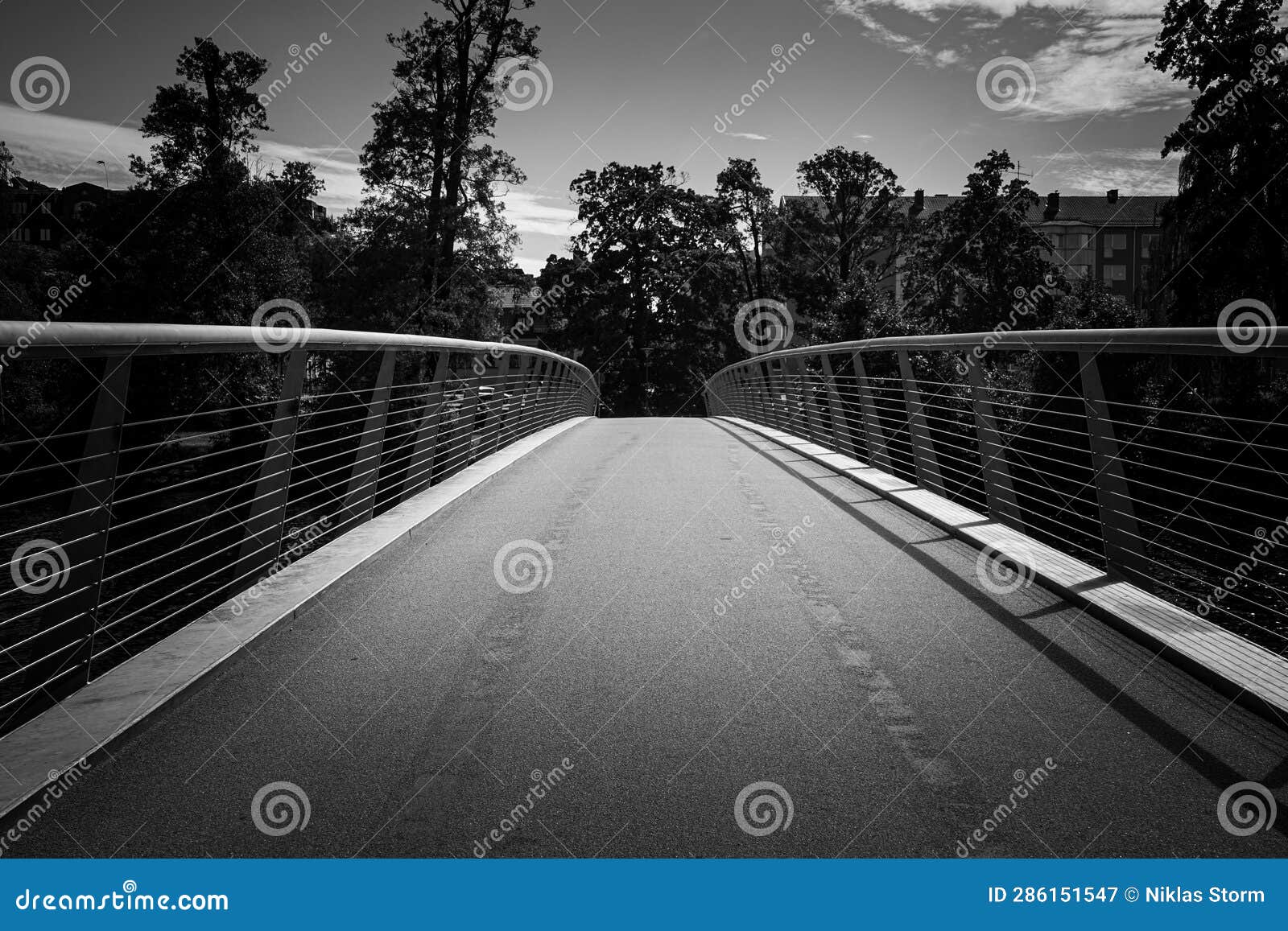View of a Footbridge in Black and White Stock Image - Image of rail ...