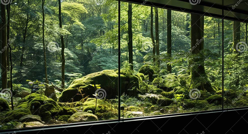 A View of the Forest through a Window, AI Stock Photo - Image of forest ...