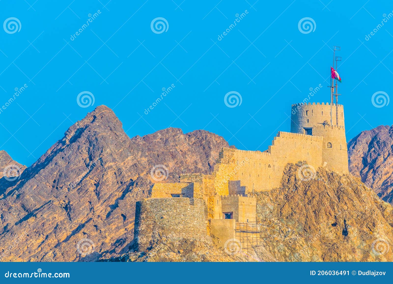 View of a Fort in Muttrah District of Muscat during Sunset, Oman Stock ...