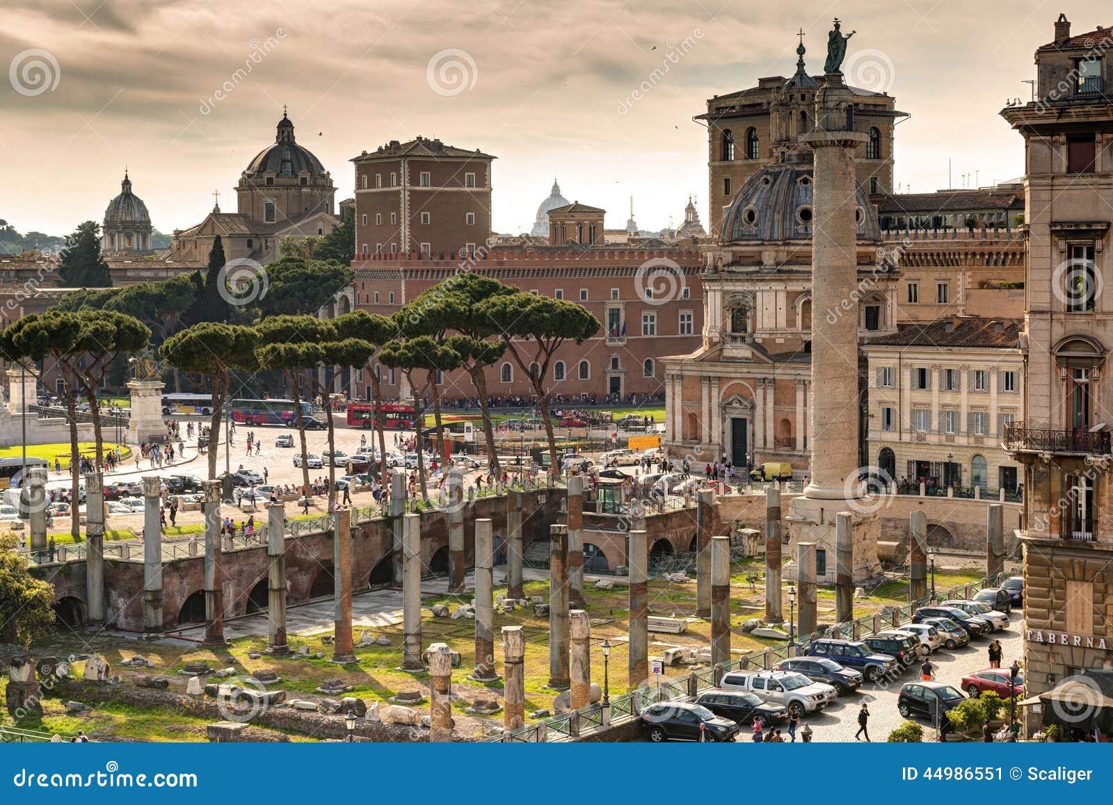 View of the Forum of Trajan and the Piazza Venezia in Rome Editorial ...