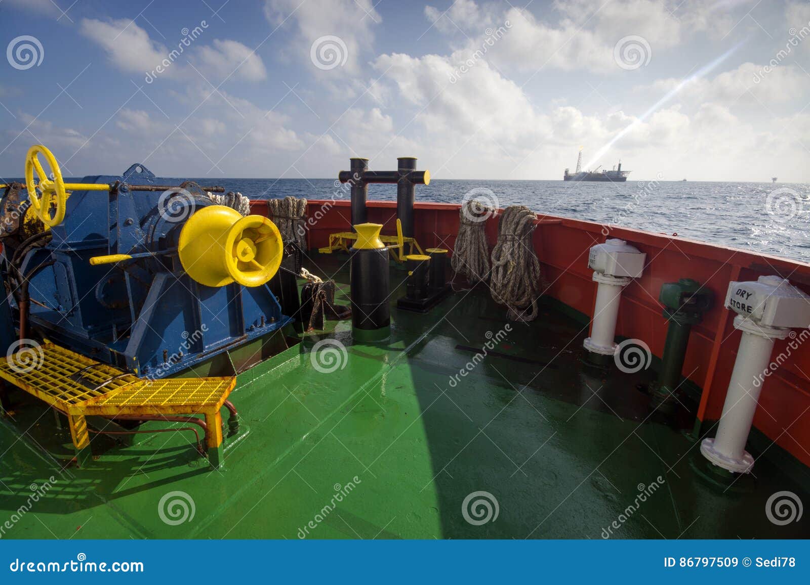 View Forward Vessel during Afternoon Stock Image - Image of rope ...