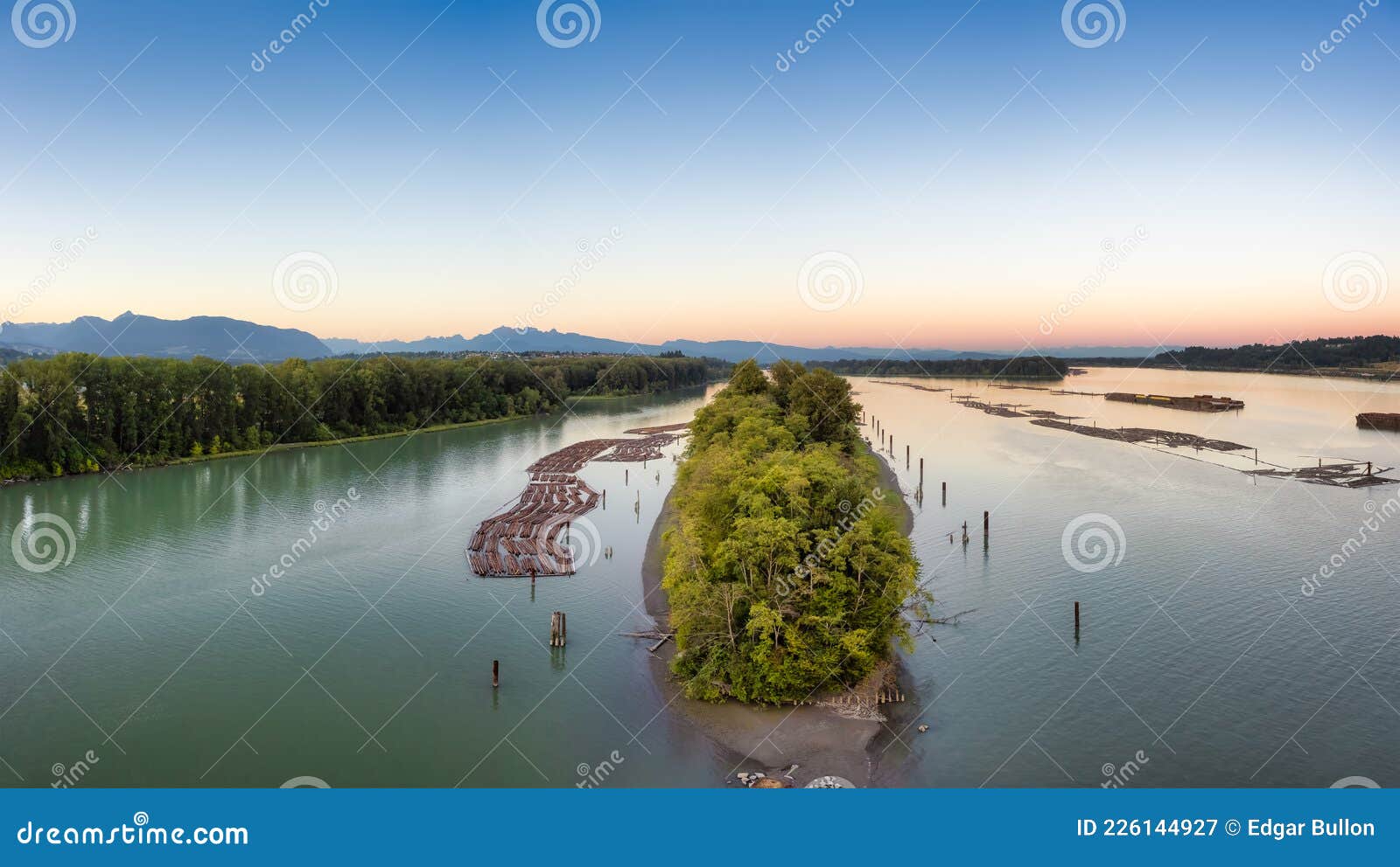 View of Fraser River and Mountain Landscape in Background Stock Image ...