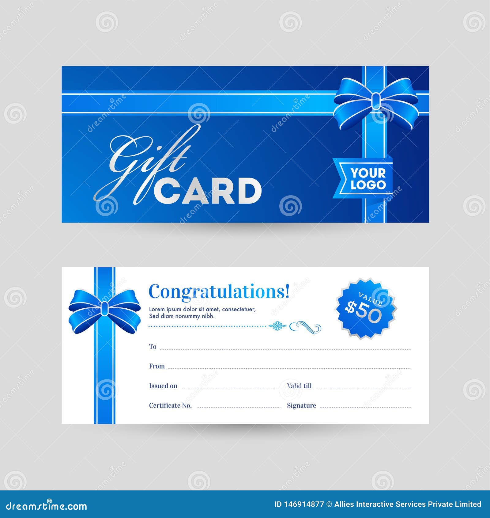 View of Front and Back Horizontal Gift Card. Stock Illustration ...
