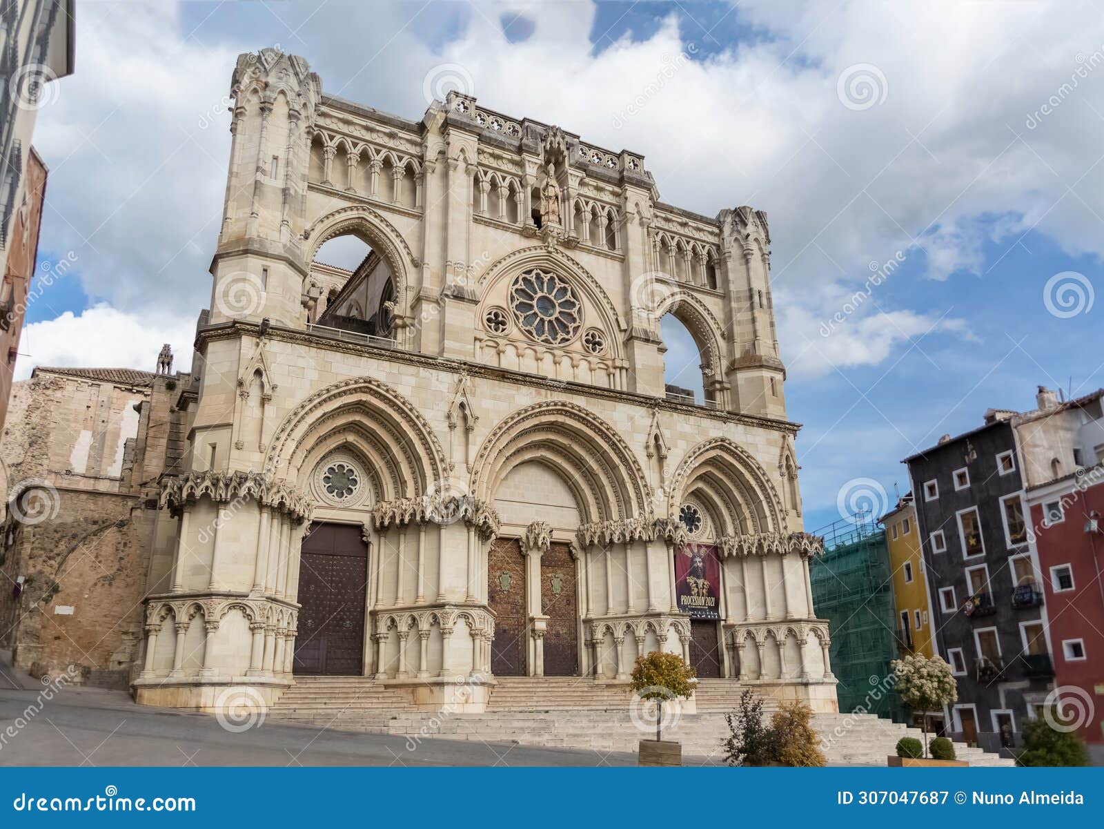 View at the Front Facade Building at the Cuenca Cathedral, an Amazing Example of Spanish Gothic ...