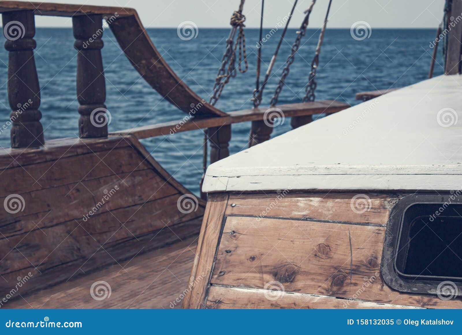 View from the Front of the Old Wooden Ship. the Bow of a Vintage Ship ...