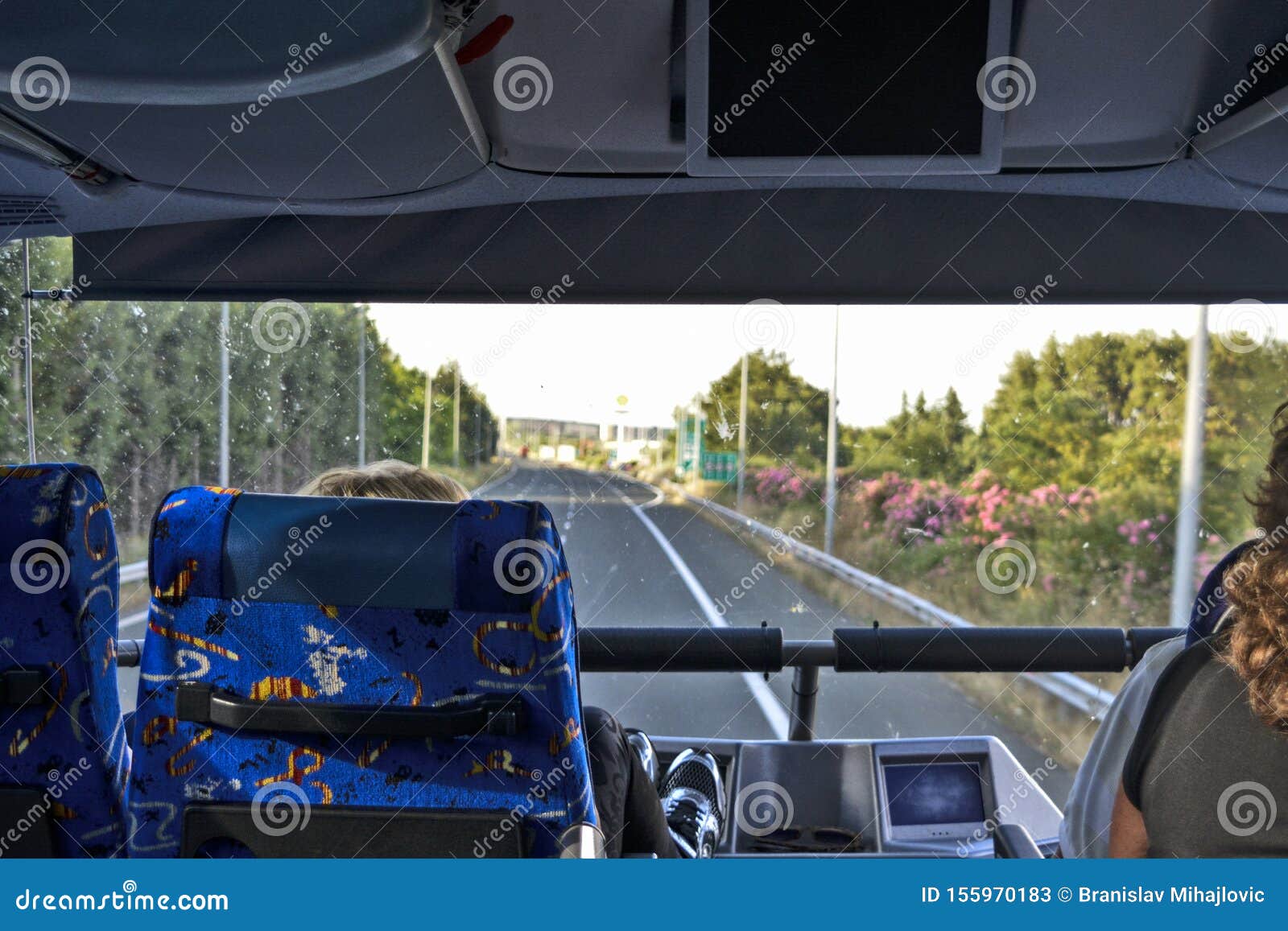 View through the Front Window of the Bus Stock Image - Image of motion ...