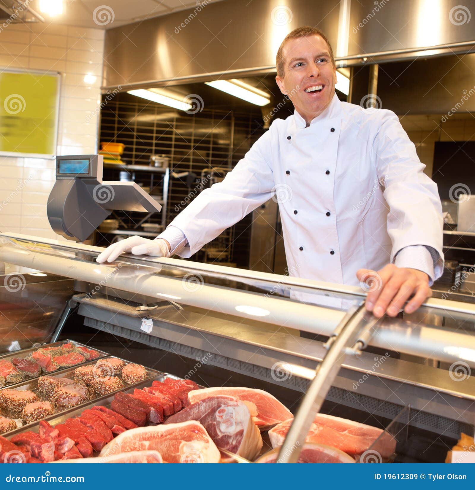View of Frozen Meat with Cheerful Chef Stock Image - Image of interior ...