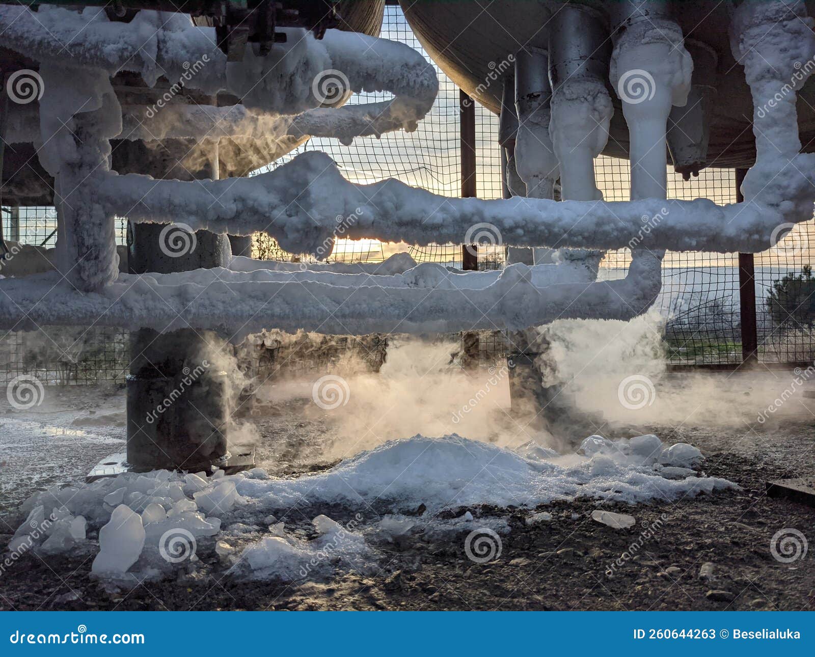 View of a frozen pipelines stock image. Image of cool - 260644263