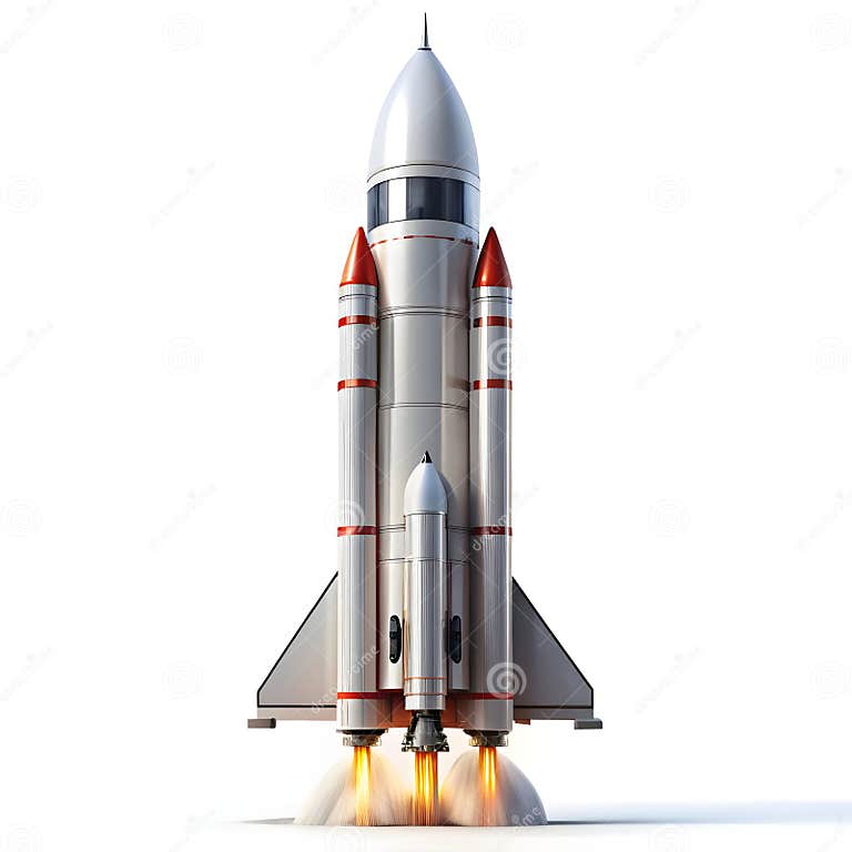 View of Futuristic Space Rocket on White Background Stock Illustration ...
