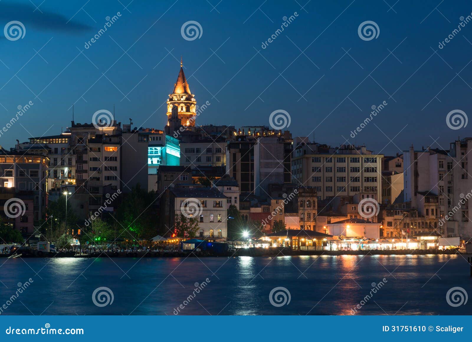 View of Galata District with Galata Tower at Night in Istanbul Stock ...