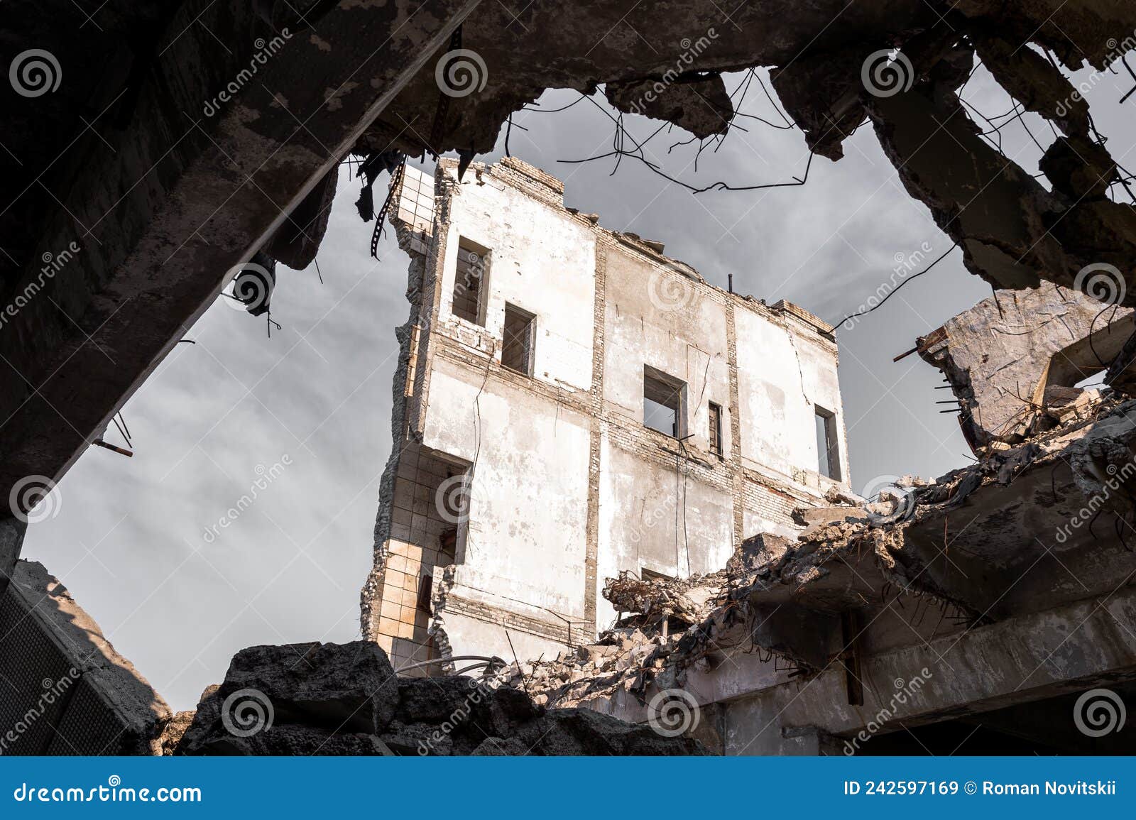 View through a Gap in the Ceiling of a Large Building on the Remains of ...