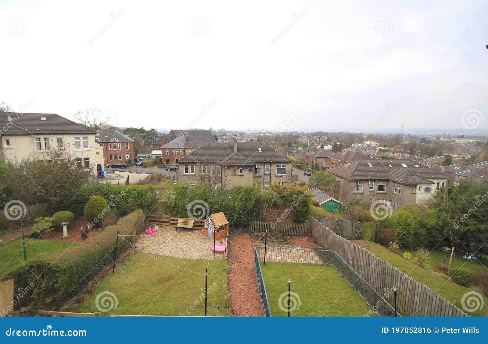Residential Gardens with Houses in View Stock Photo - Image of light ...