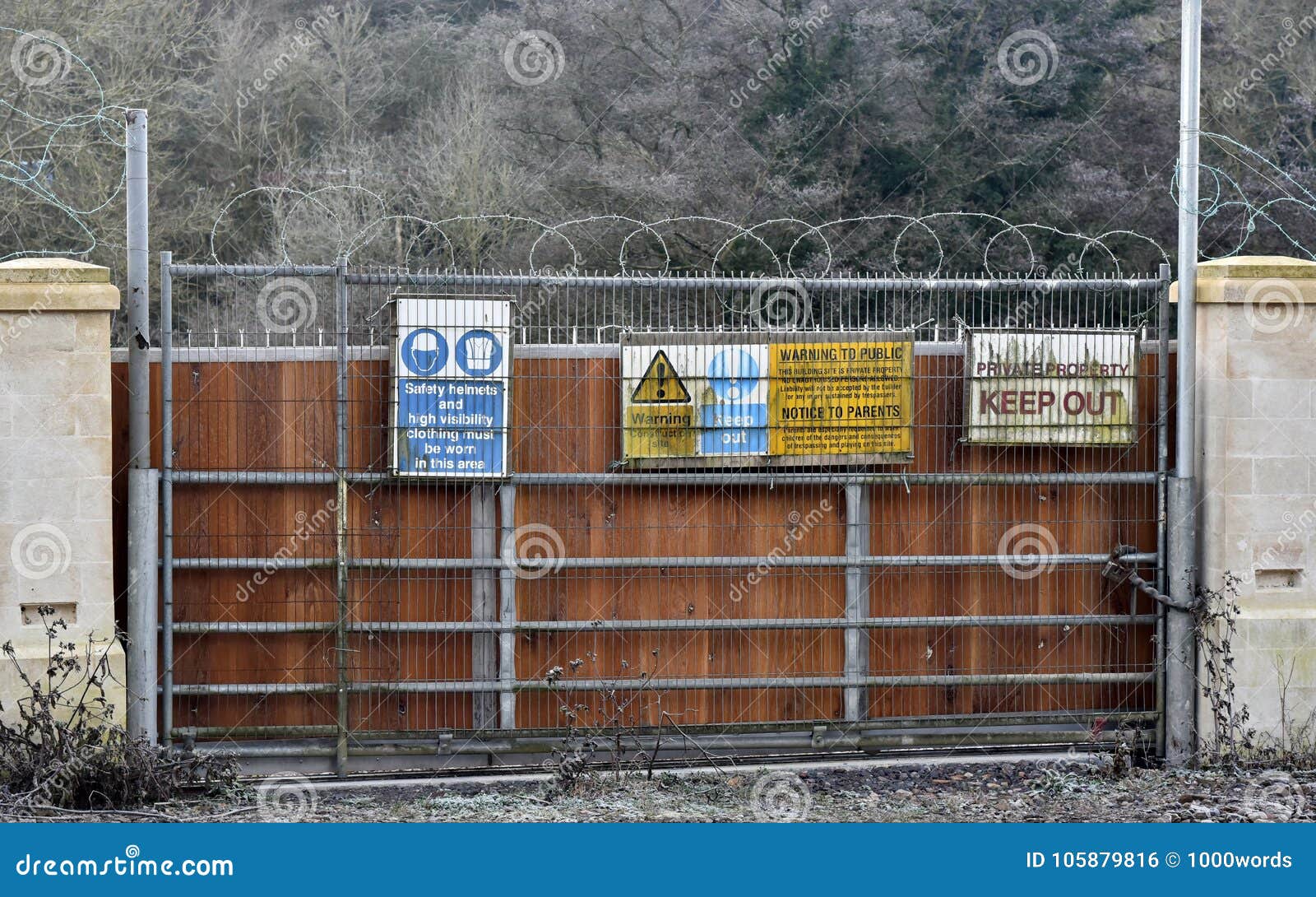 Warning and Keep Out Signs stock photo. Image of builder - 105879816