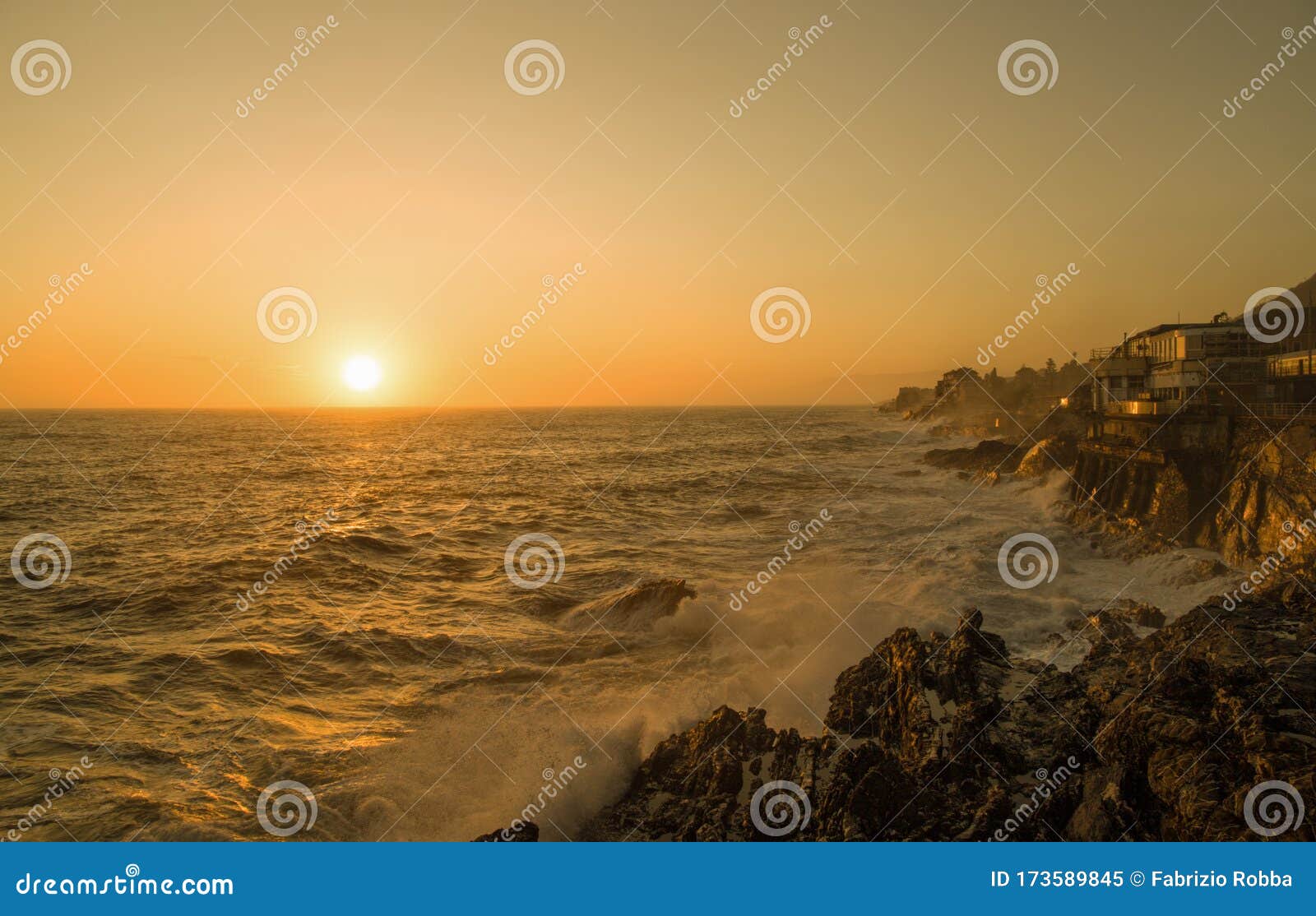 View of Genoa Genova Nervi, Italy, Cliffs and Walk at Sunset Stock ...