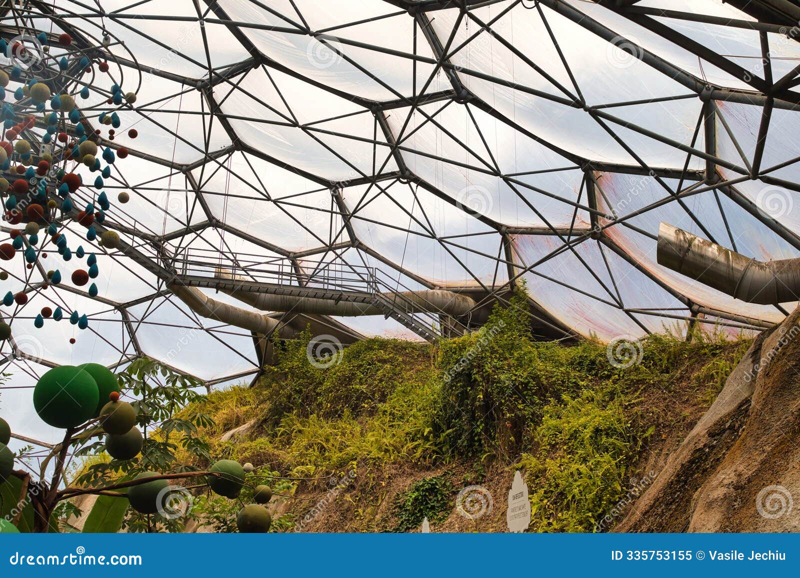 Inside a Geodesic Dome with Greenery and Colorful Decor at Eden Project ...
