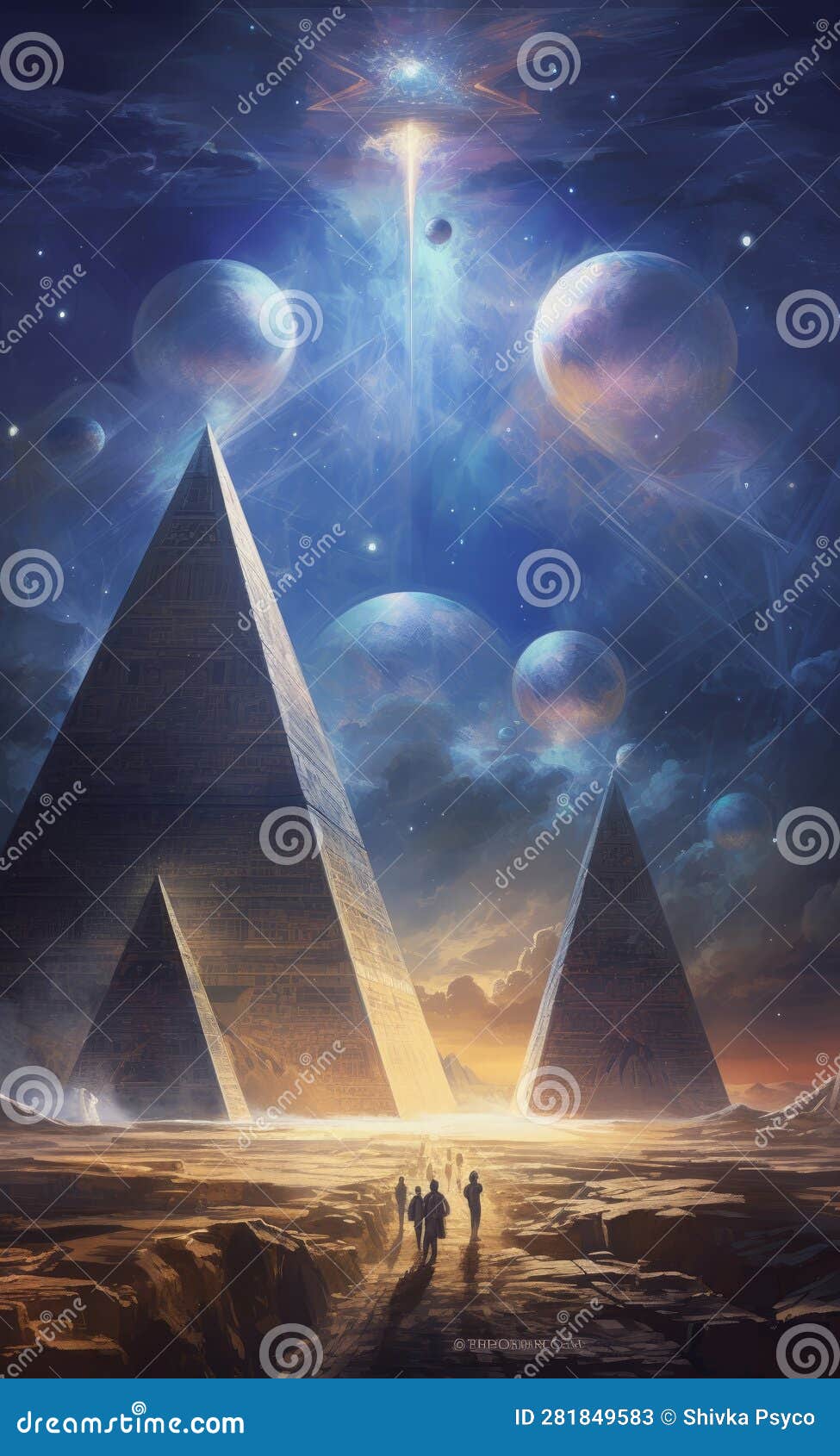 View of Giant Buildings in the Shape of Pyramids on Other Planet Stock ...