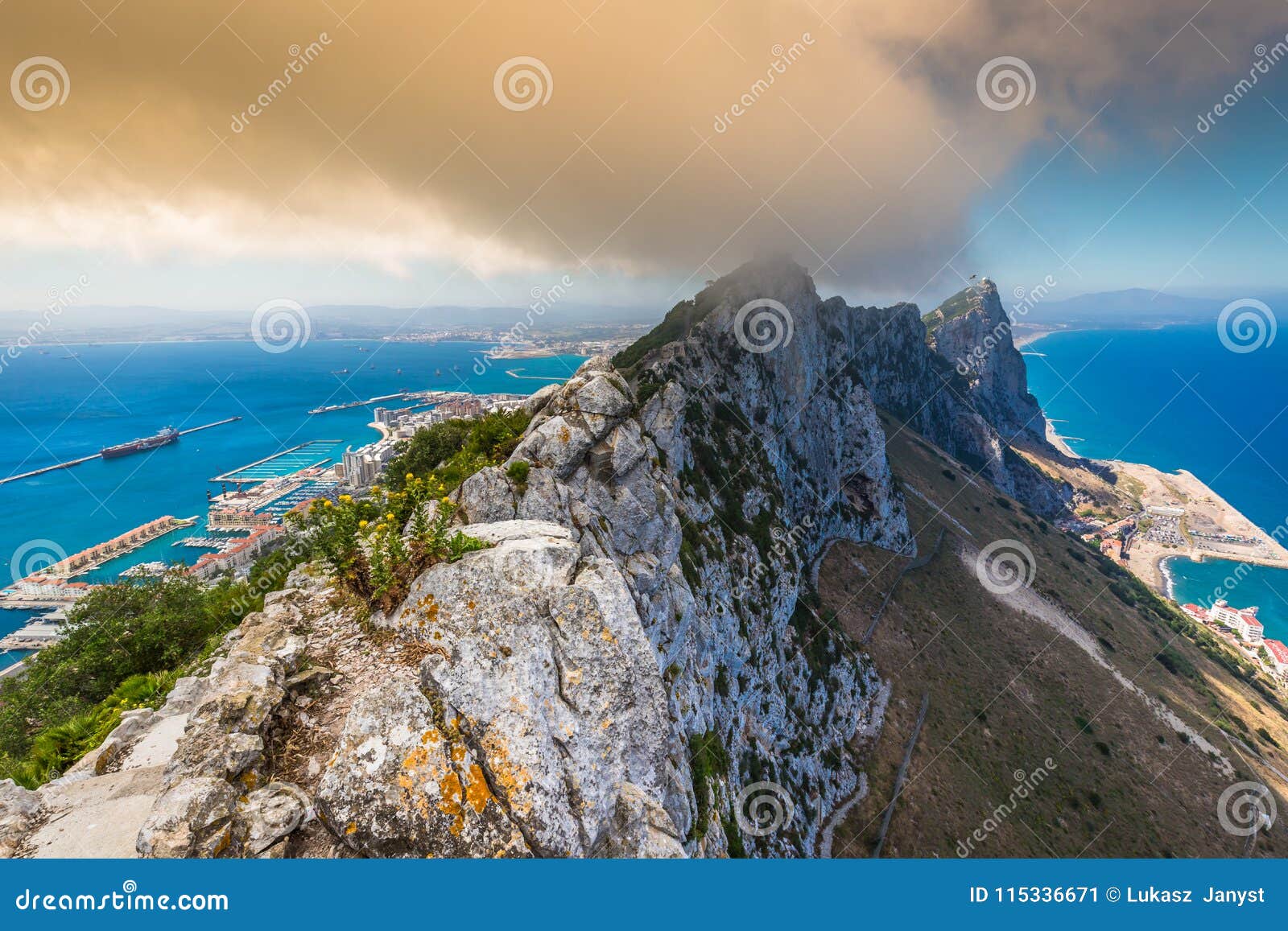 View of the Gibraltar Rock from the Upper Rock Stock Image - Image of ...