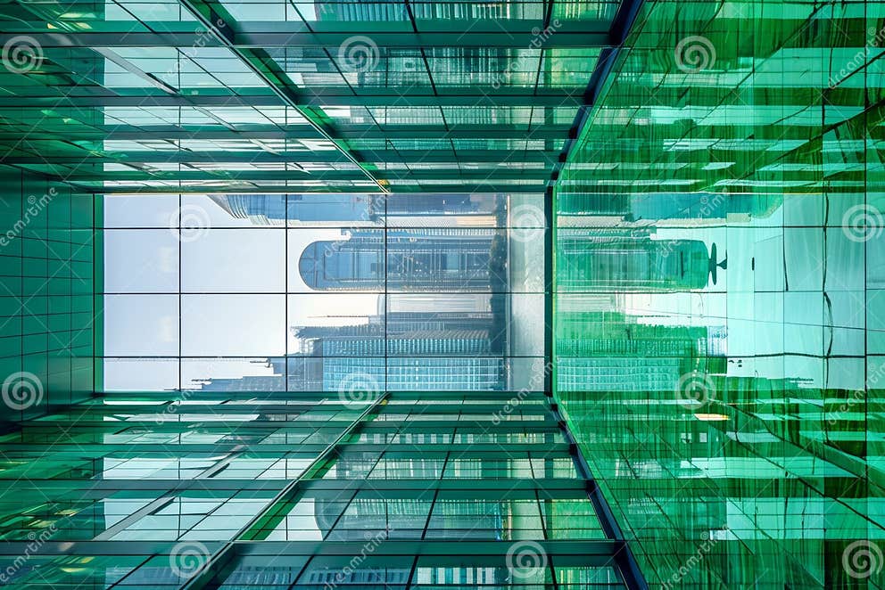 A View of a Glass Building with Windows Looking Down on it, AI Stock ...