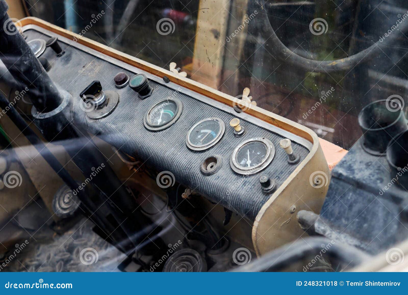 View through the Glass on the Dashboard in the Cab of a Tractor Stock ...