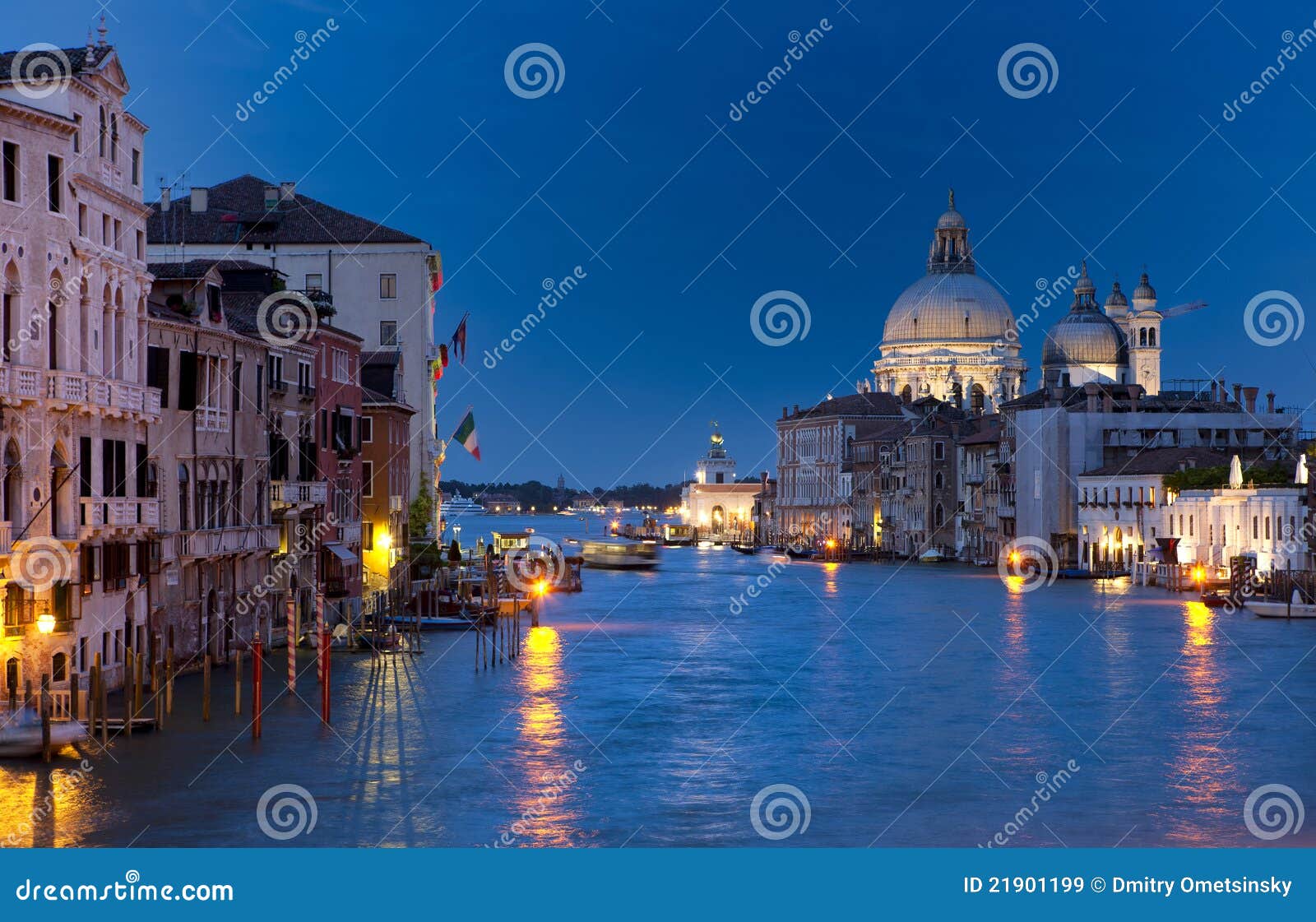 View on Grand Canal in Venice at Night Stock Image - Image of church ...