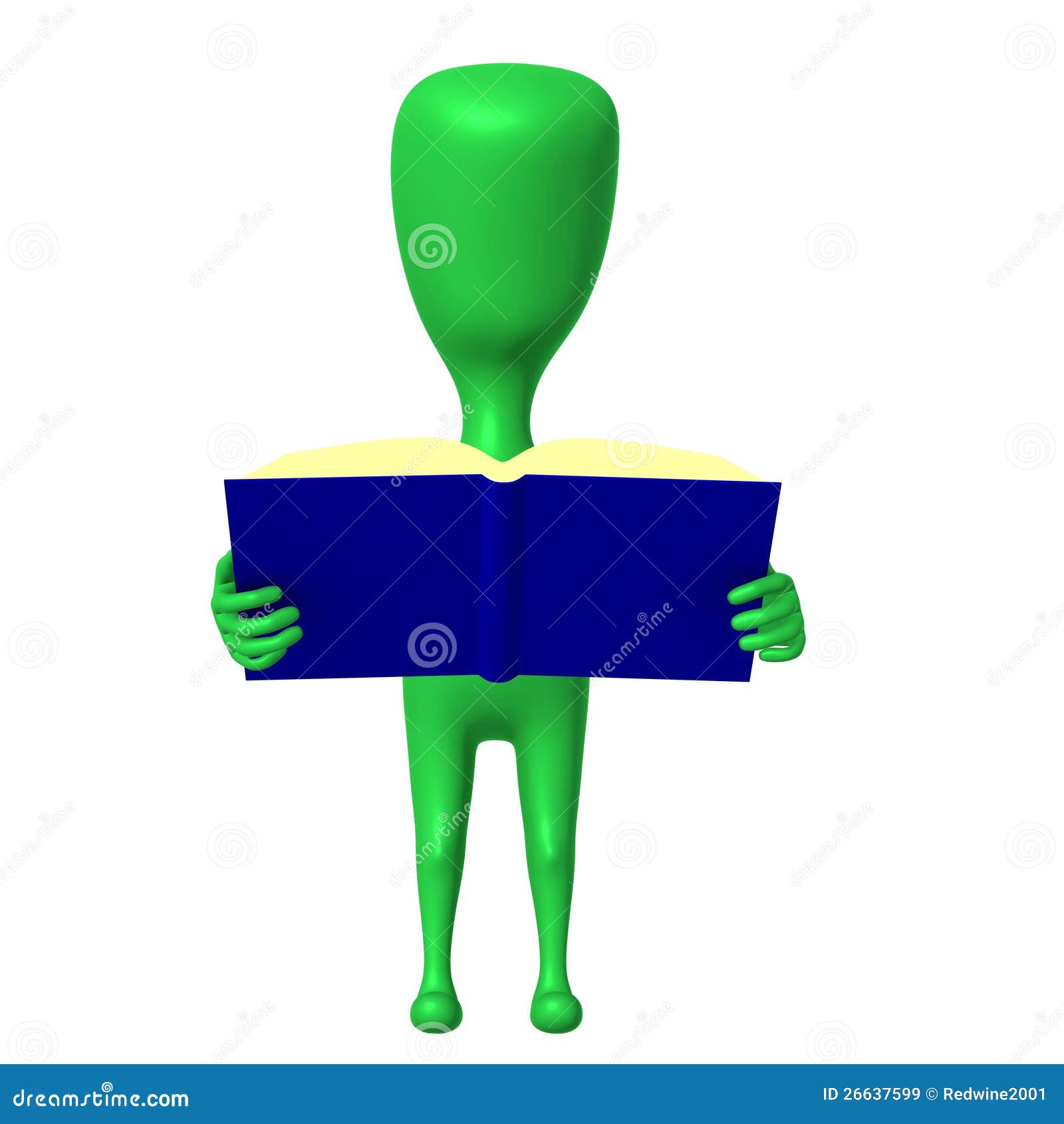 View Green 3d Puppet Reading Blue Book Stock Illustration ...