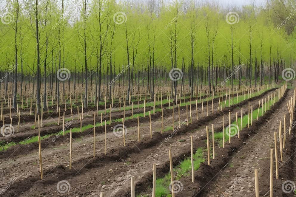 View of Green Forest with Rows of Newly Planted Trees Stock ...