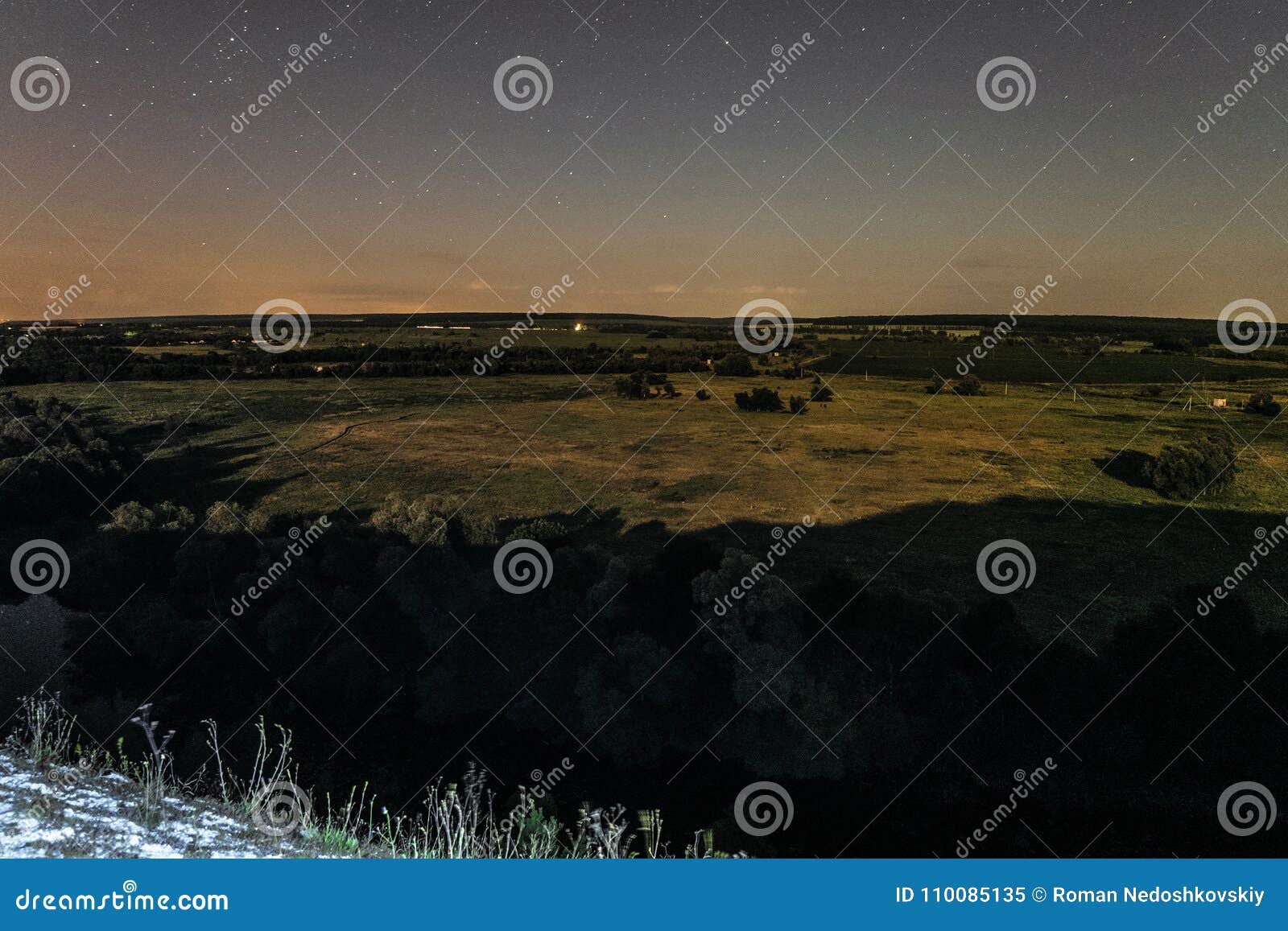View of Green Forest-steppe Plain at Night Stock Image - Image of glow ...