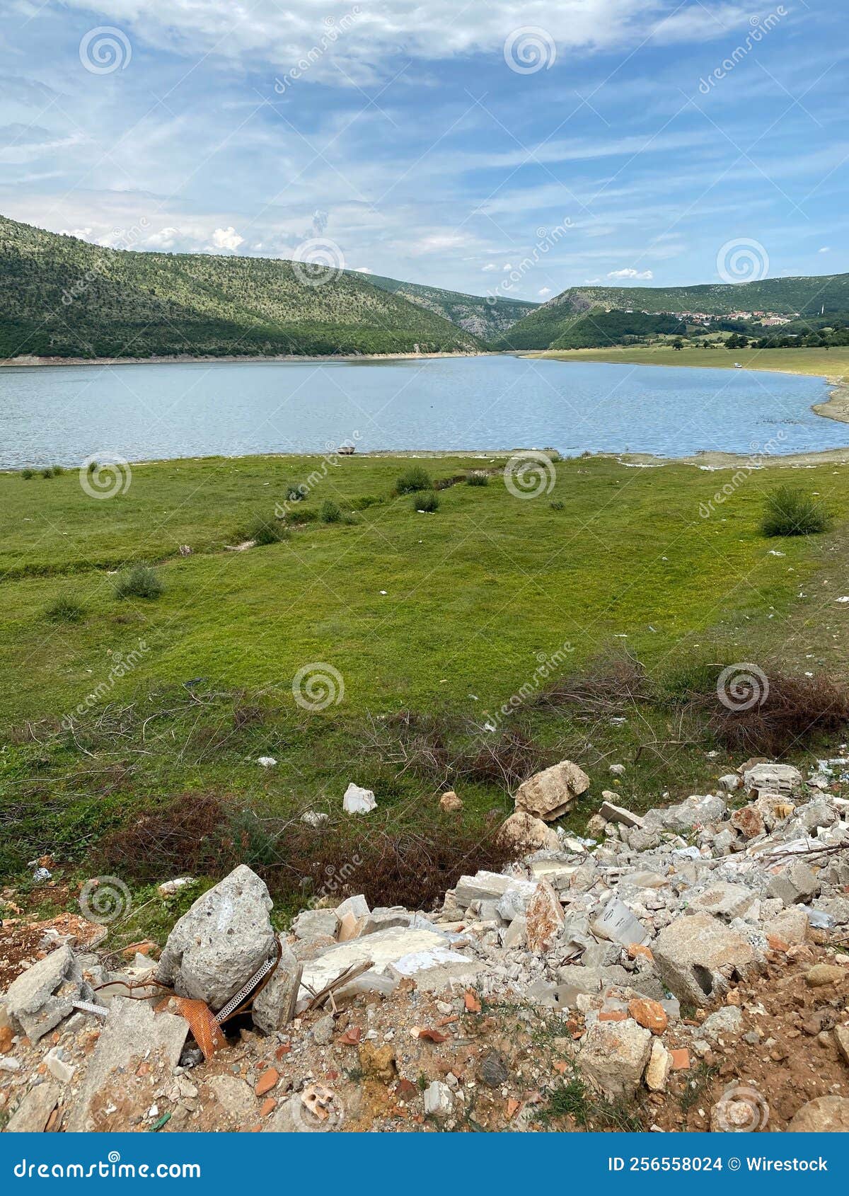 View of Greenery Mountains with Small Lake in Middle of Valley with ...