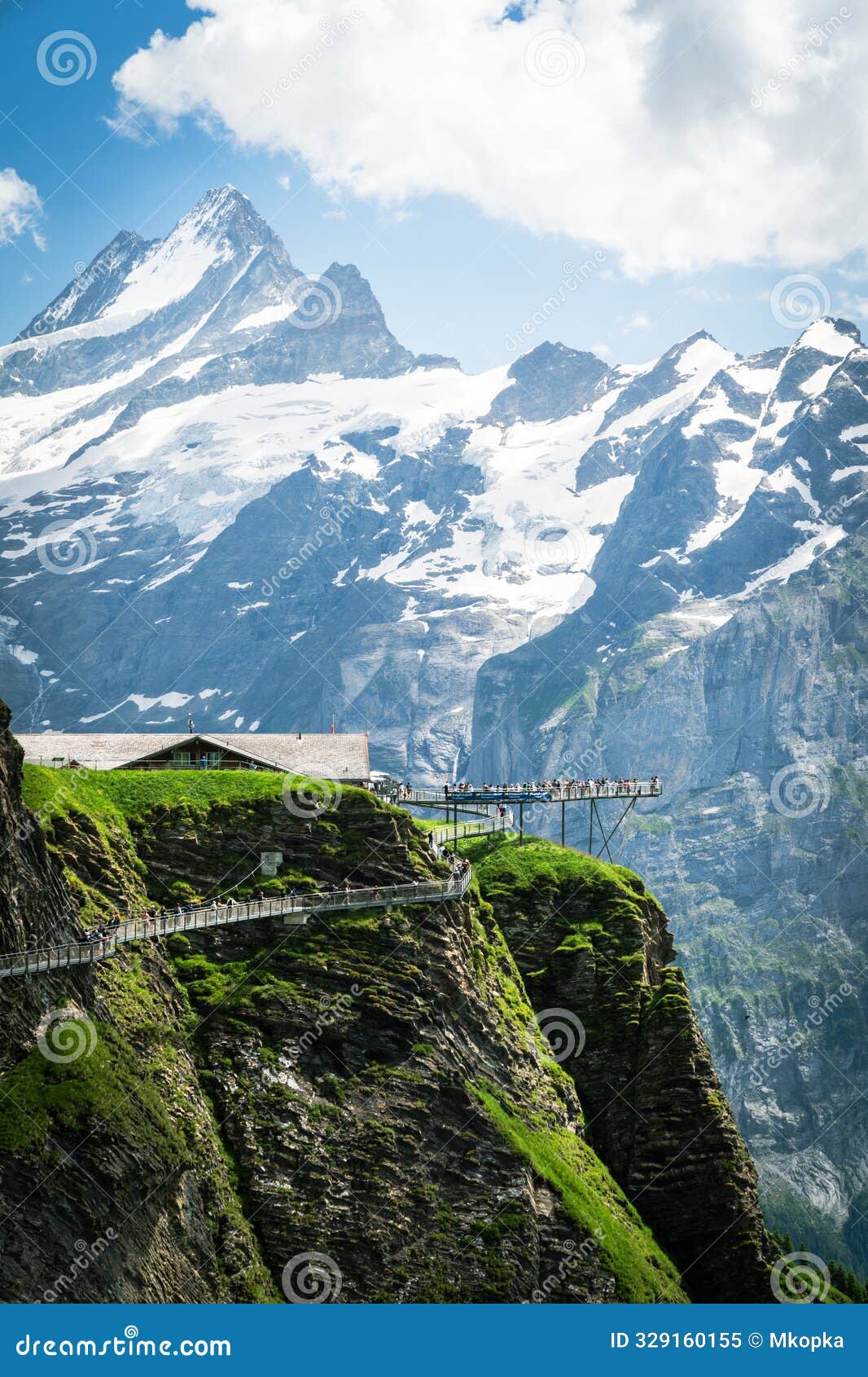 View of Grindelwald First Cliff Walk, with Many Tourists Walking the ...