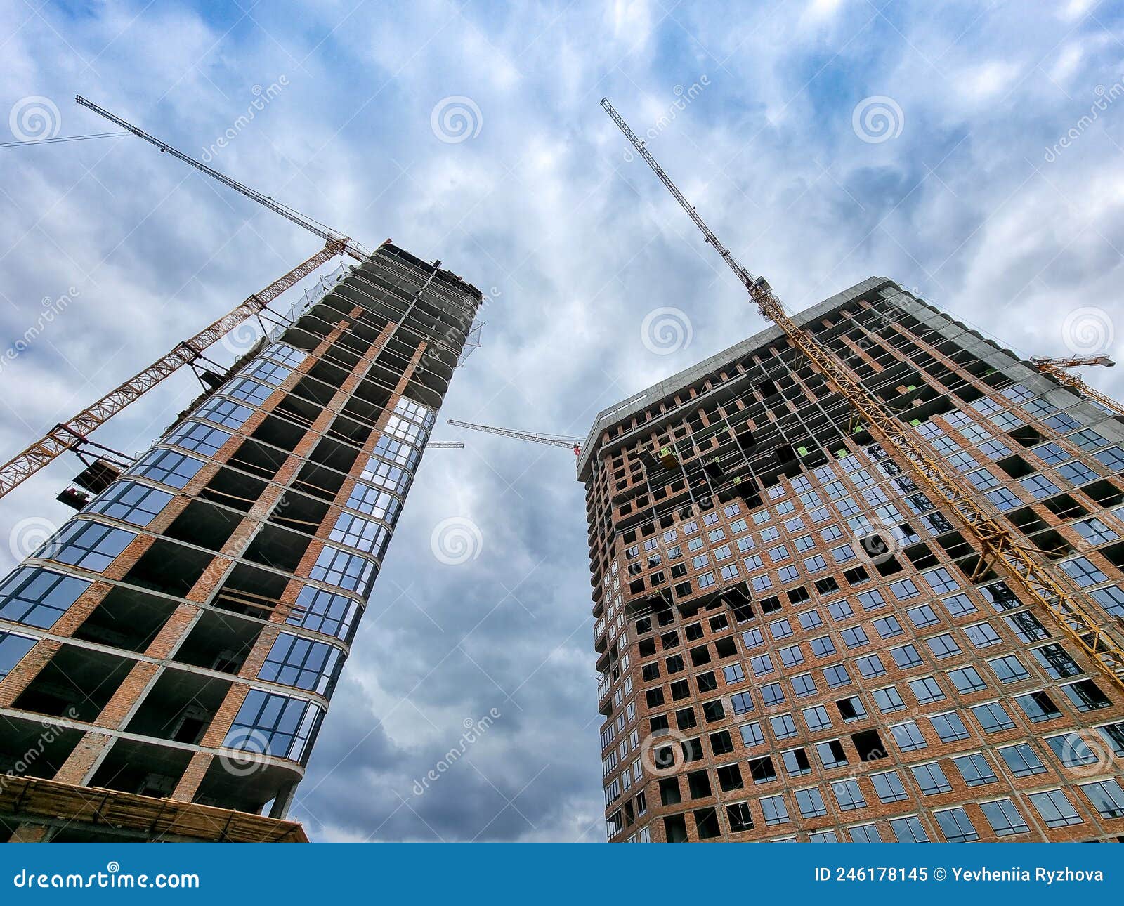 View from the Ground Buidling Site of Modern Buidlings and Working ...