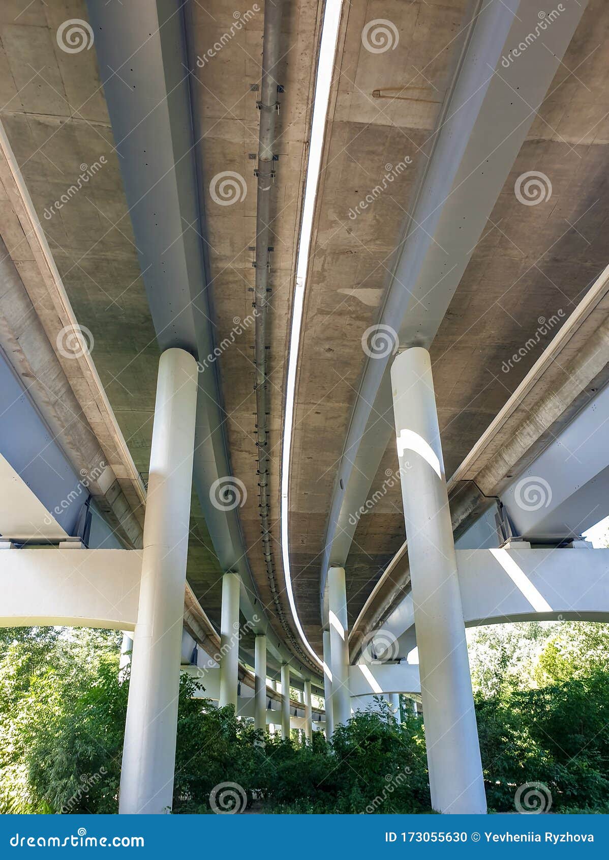 View from the Ground on Columns Supporting Highway Road Stock Photo ...