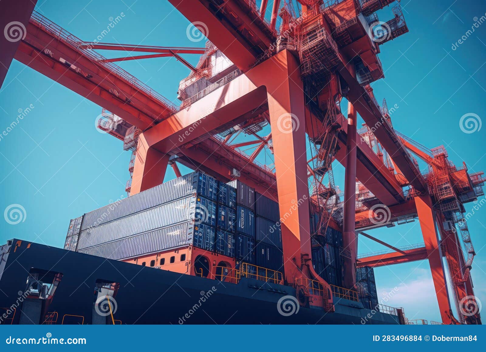 View from the Ground To a Huge Port Crane. Loading Containers from ...