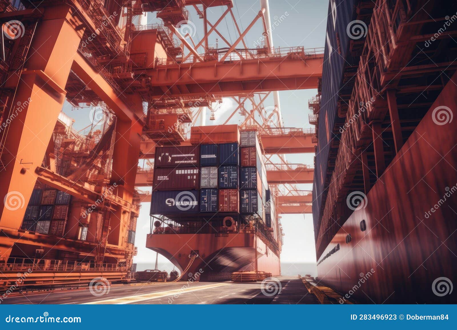 View from the Ground To a Huge Port Crane. Loading Containers from ...