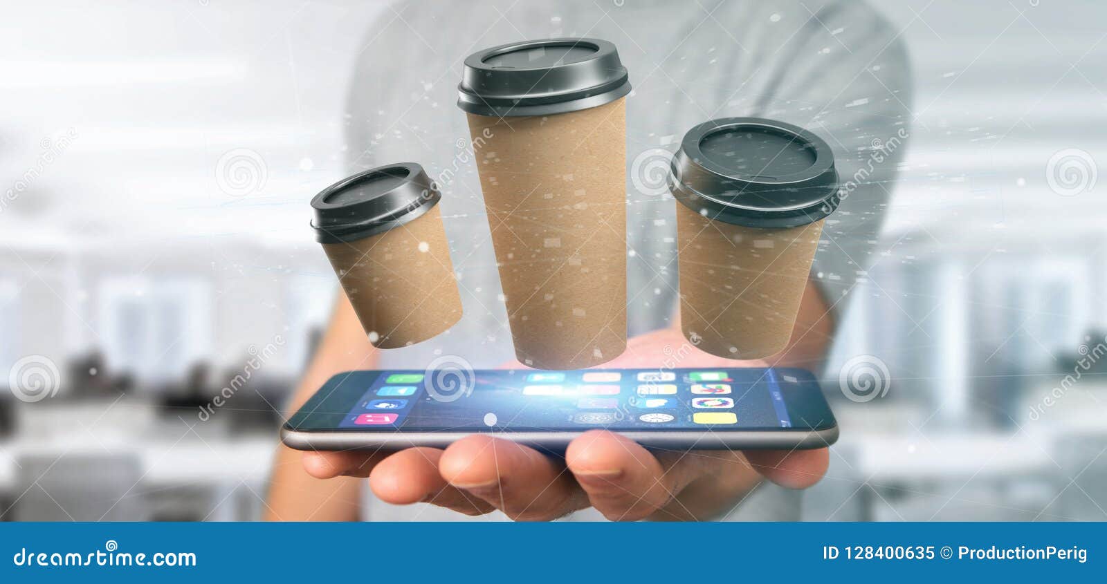 Group of Cardbox Coffee Cup with Connection 3d Rendering Stock Image ...