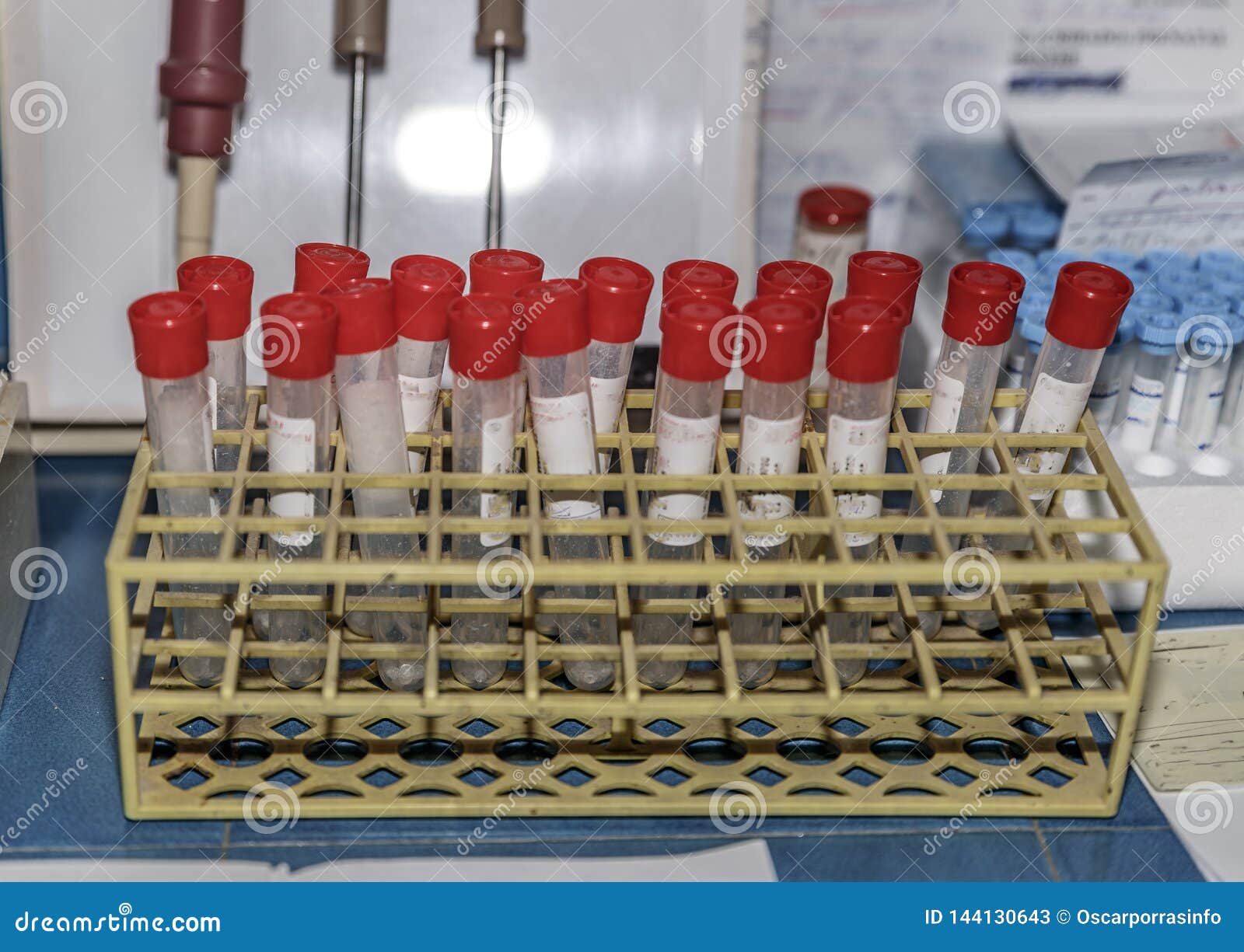 View of a Group of Laboratory Tubes with Red Plugs Stock Image - Image ...