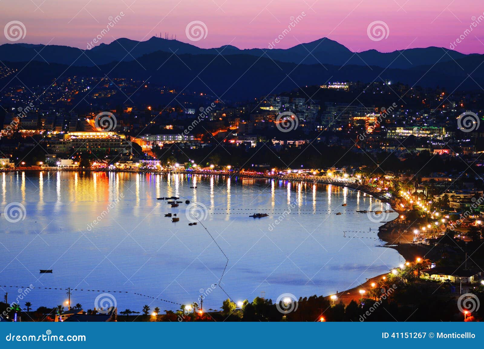View of Gumbet Bay by Night. Turkish Riviera Stock Image - Image of ...