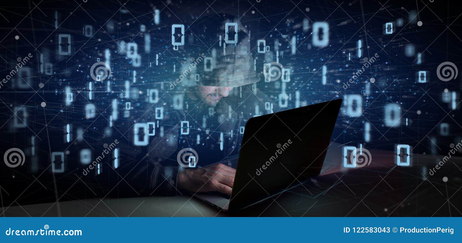 Hacker Man Holding Data Binary Cloud 3d Rendering Stock Image - Image of electronic, connection ...