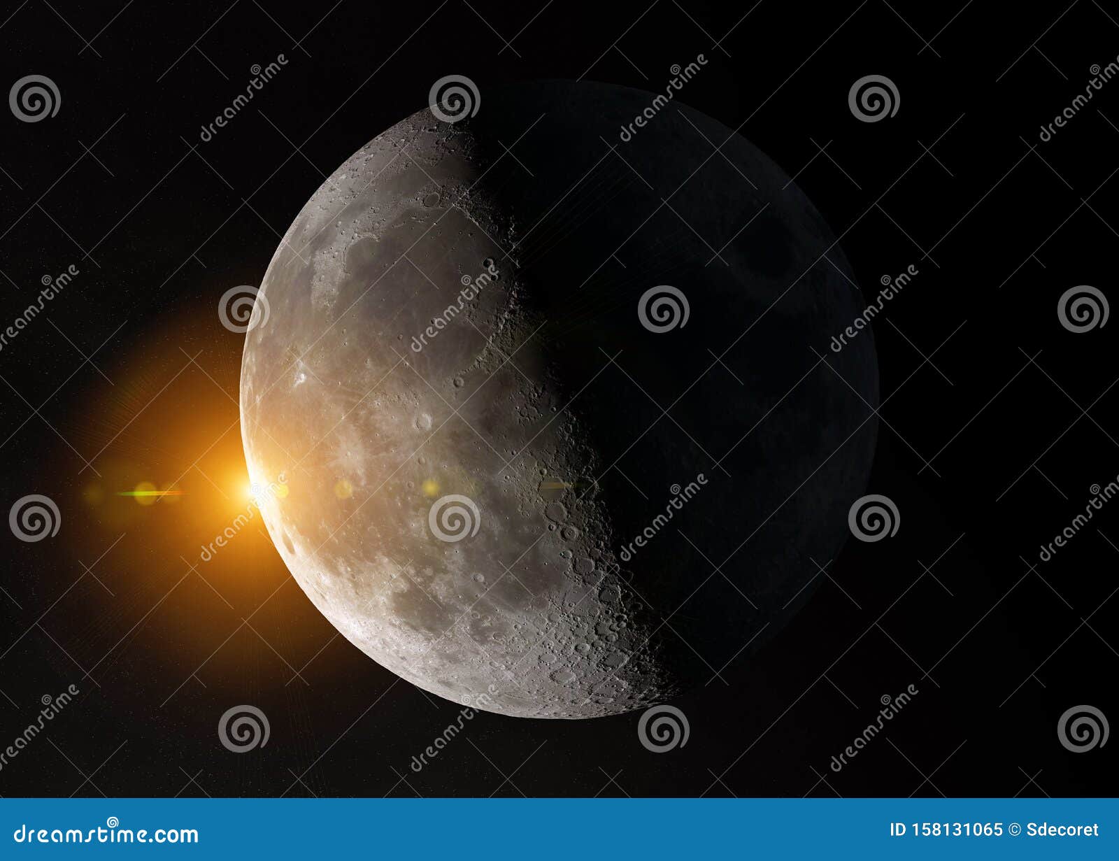 View of an Half Moon in Space with Stars 3D Rendering Elements of this ...