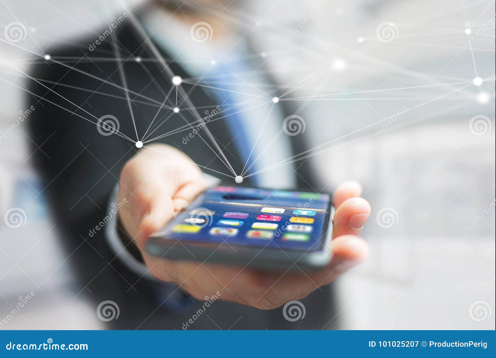 Hand of a Businessman Holding Smartphone with Operating System S Stock ...