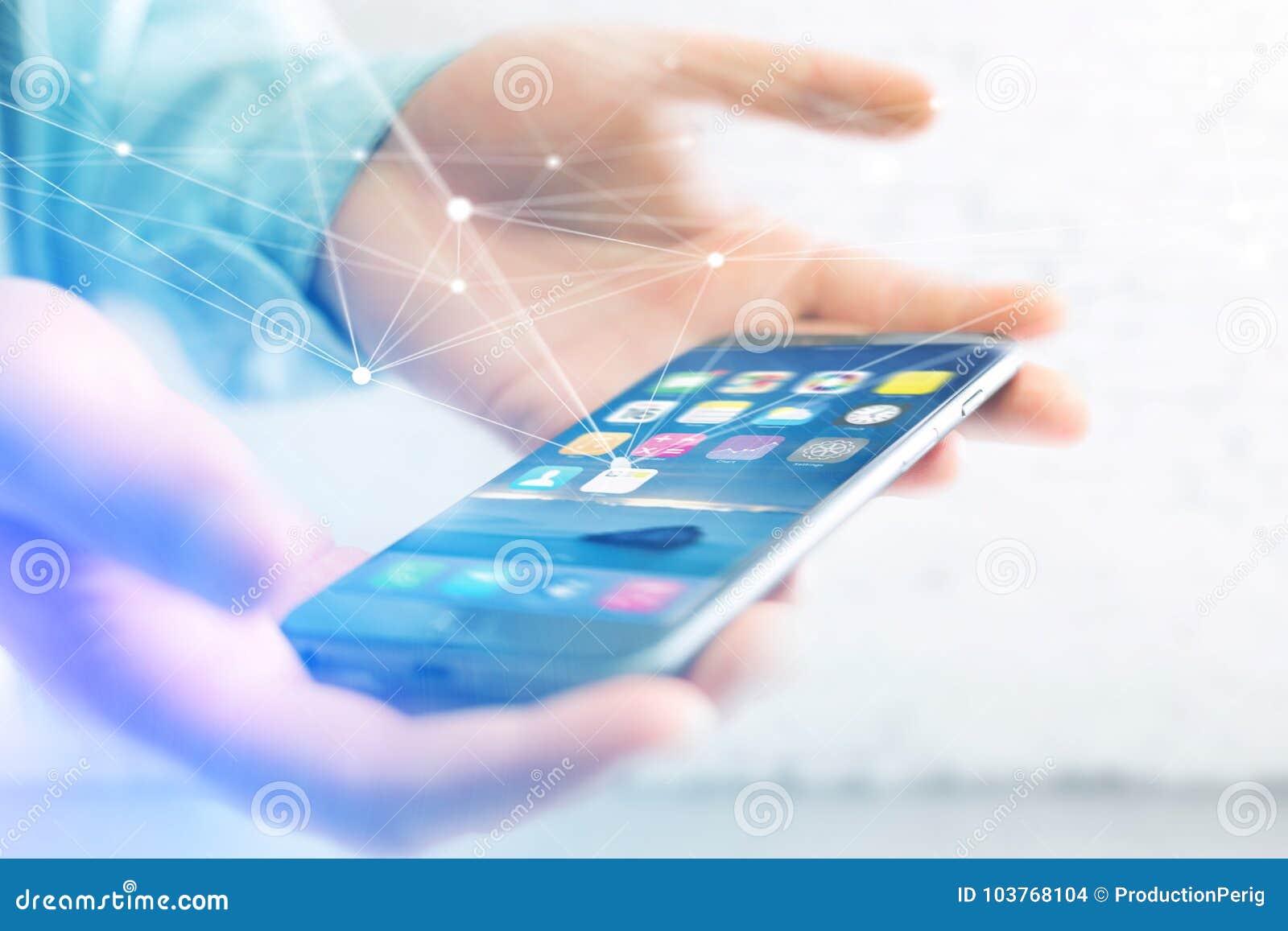 Hand Holding Smartphone with Operating System Screen and Network Stock ...