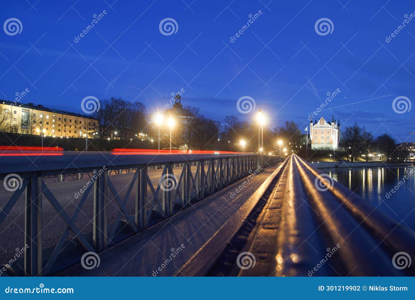 View of a Hand Railing on a Bridge at Night Stock Photo - Image of ...
