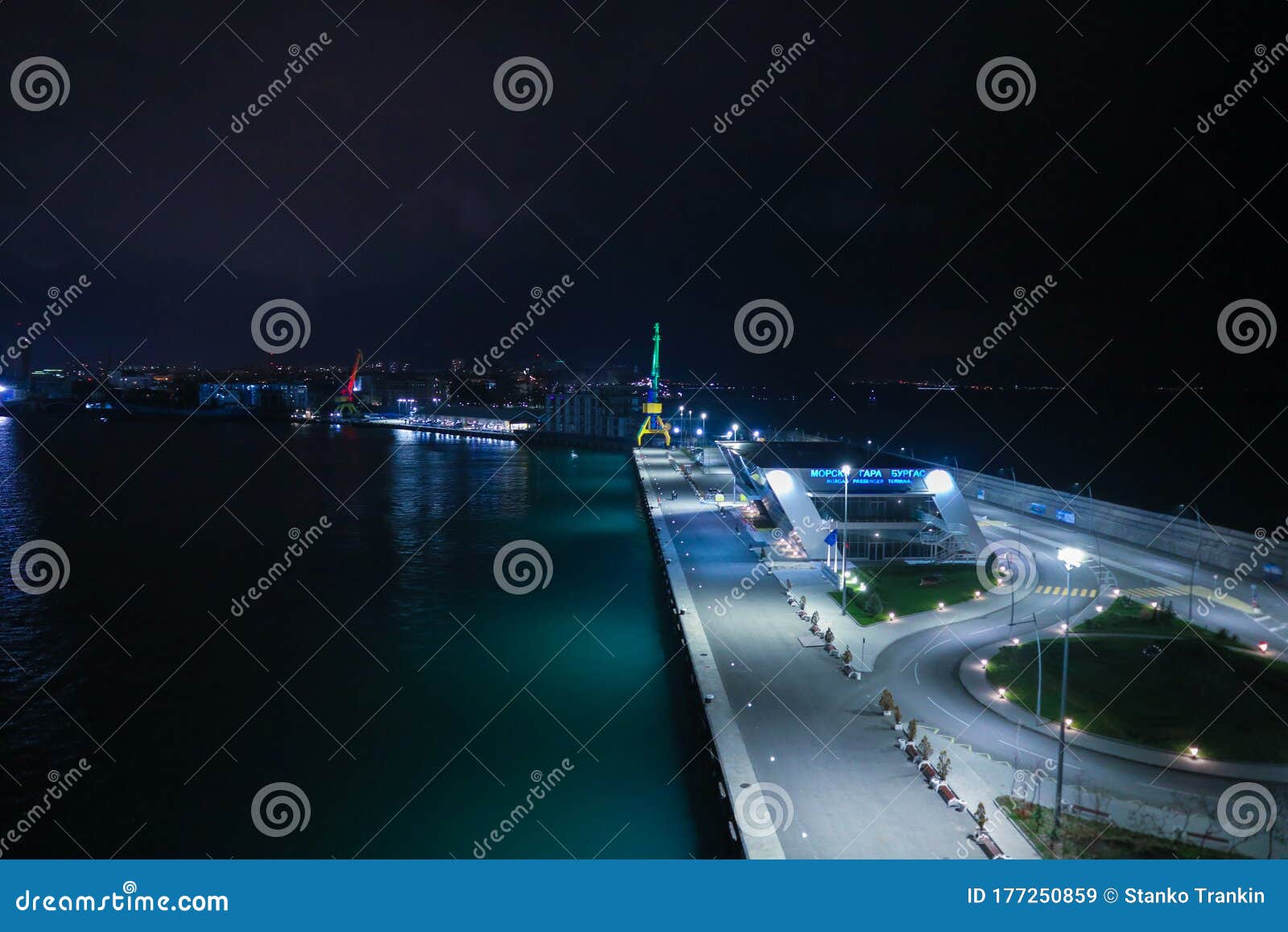 Harbor at night stock image. Image of port, water, view - 177250859