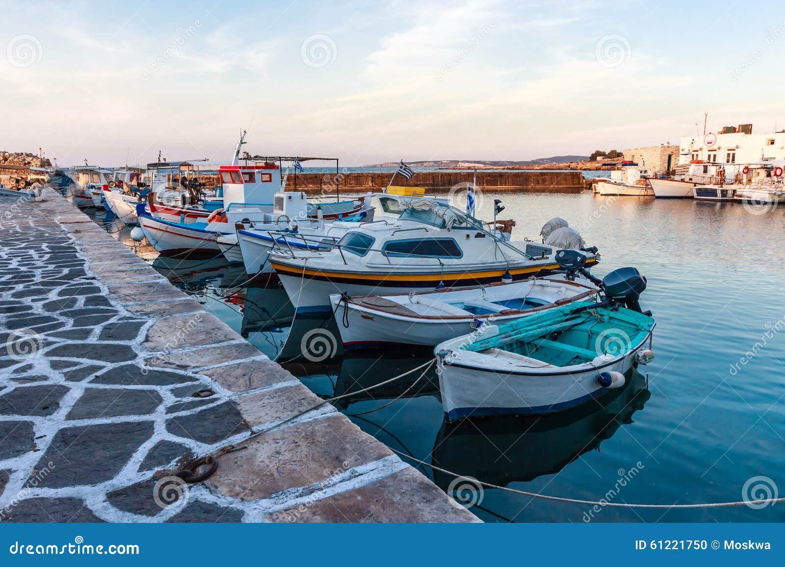 View of the Harbour of Greek Island Paros Stock Photo - Image of sunset ...